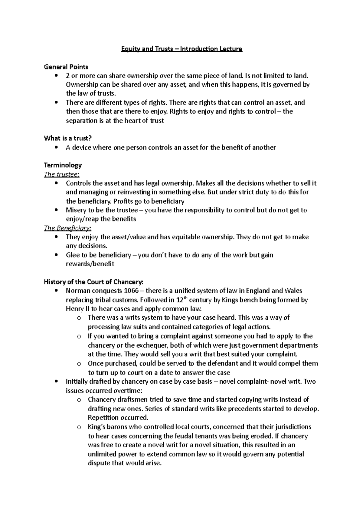 1 Introduction Lecture to the Law of Trusts and Equity - Equity and Trusts – Introduction ...
