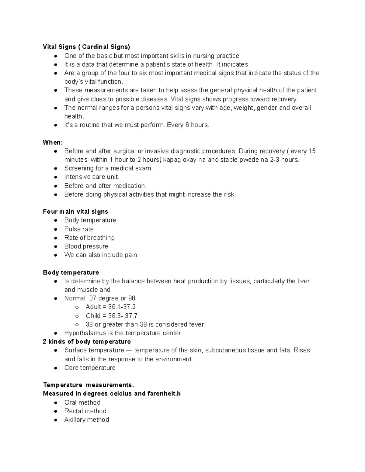 Vital- Signs - this is for summarized notes - Vital Signs ( Cardinal ...