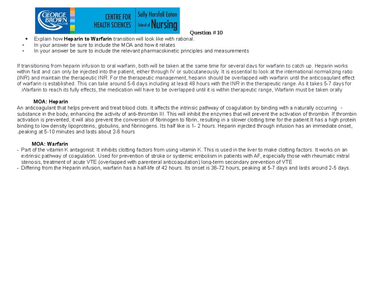 NURS1057 Assign 1-Anticoag Chart - Question # 10 · Explain how Heparin ...