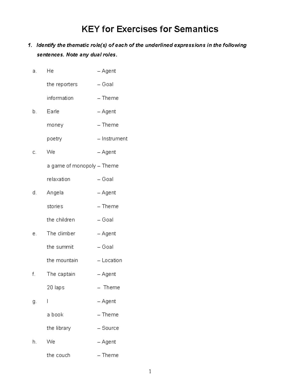 Semantics Exercises (2023) KEY - KEY for Exercises for Semantics ...