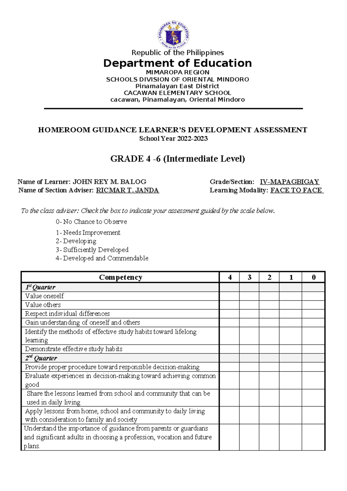 Homeroom Guidance - Republic of the Philippines Department of Education ...