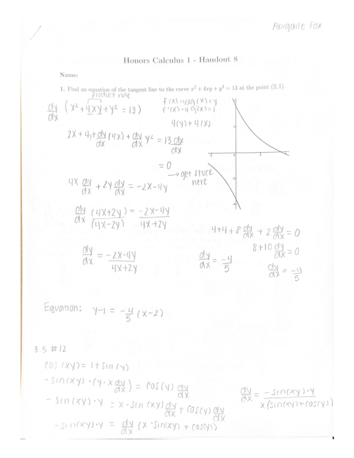 Honors Calculus 1 - Handout 8 - Find an equation of the tangent line to ...