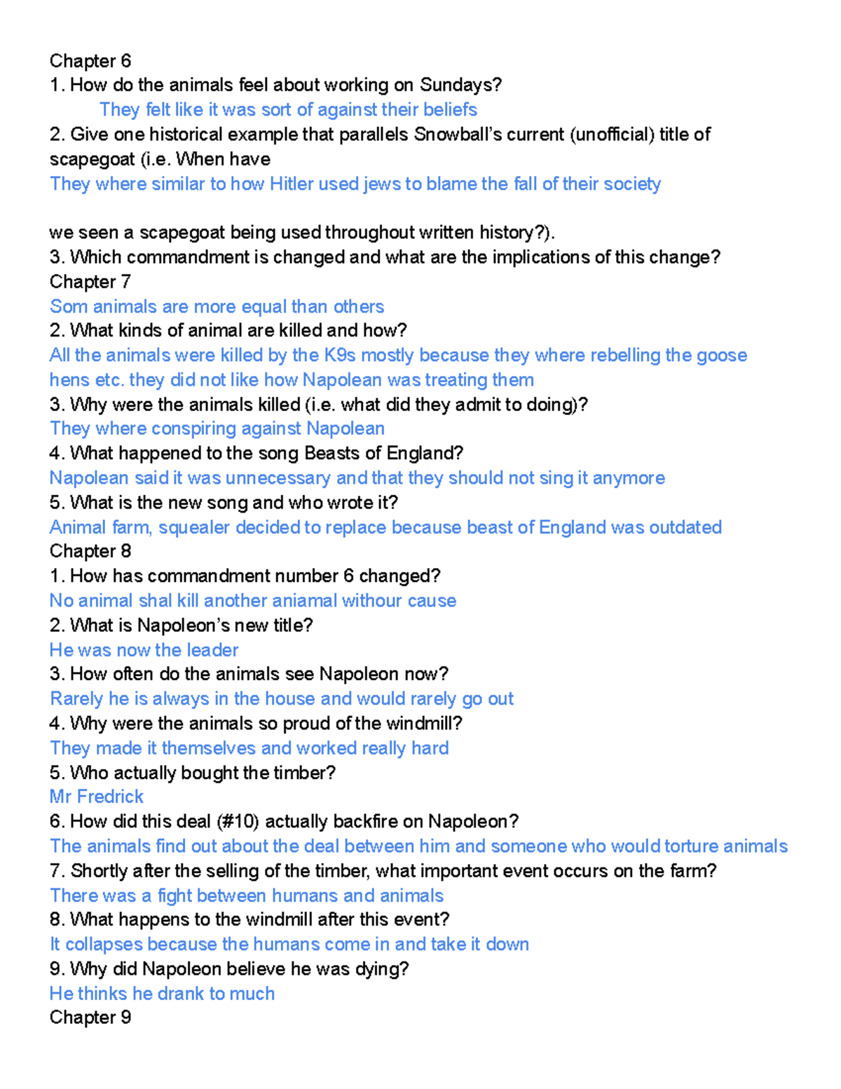 Chapter 6-10 Socratic - Chapter 6 How do the animals feel about working ...