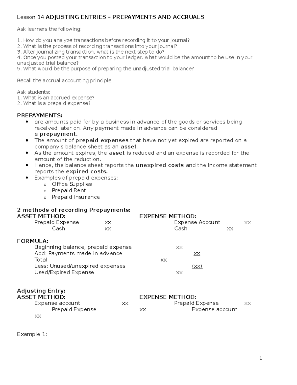 Lesson 14 Adjusting Entries prepayments and accruals for students ...