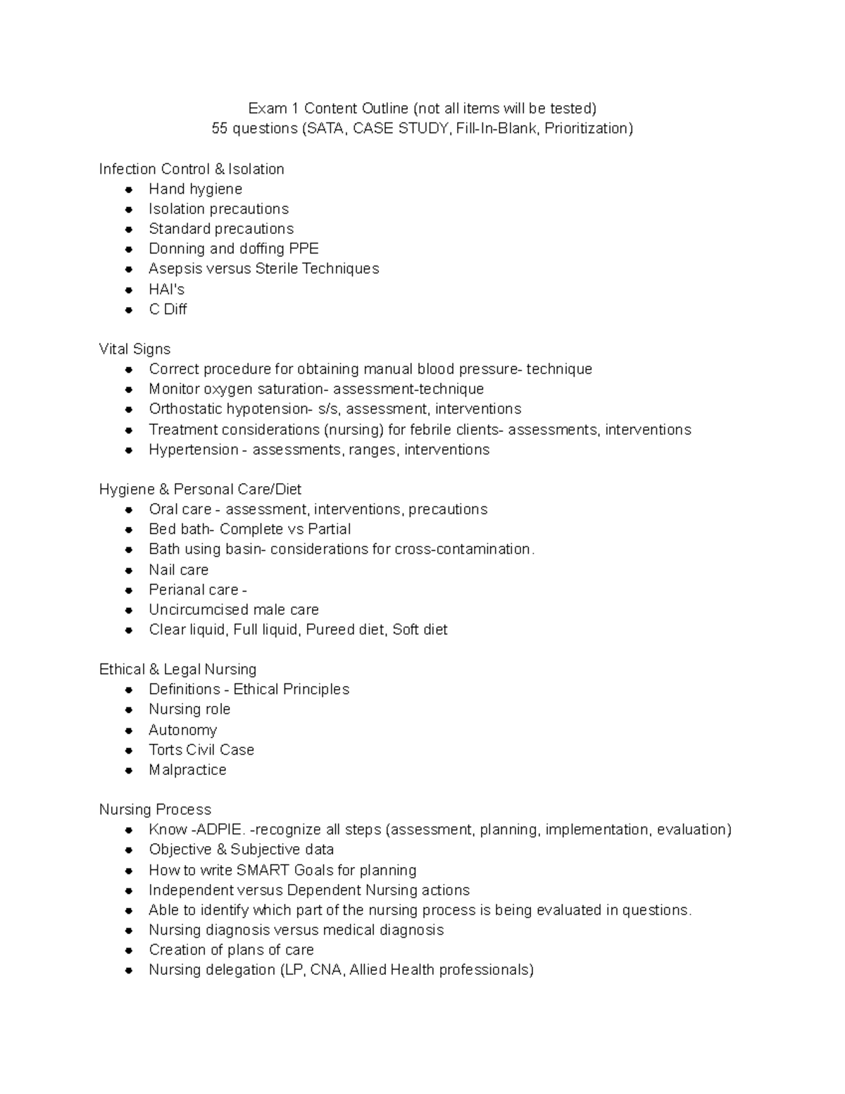 344 Exam 1 - EXAM 1 OUTLINE STUDY GUIDE - Exam 1 Content Outline (not ...