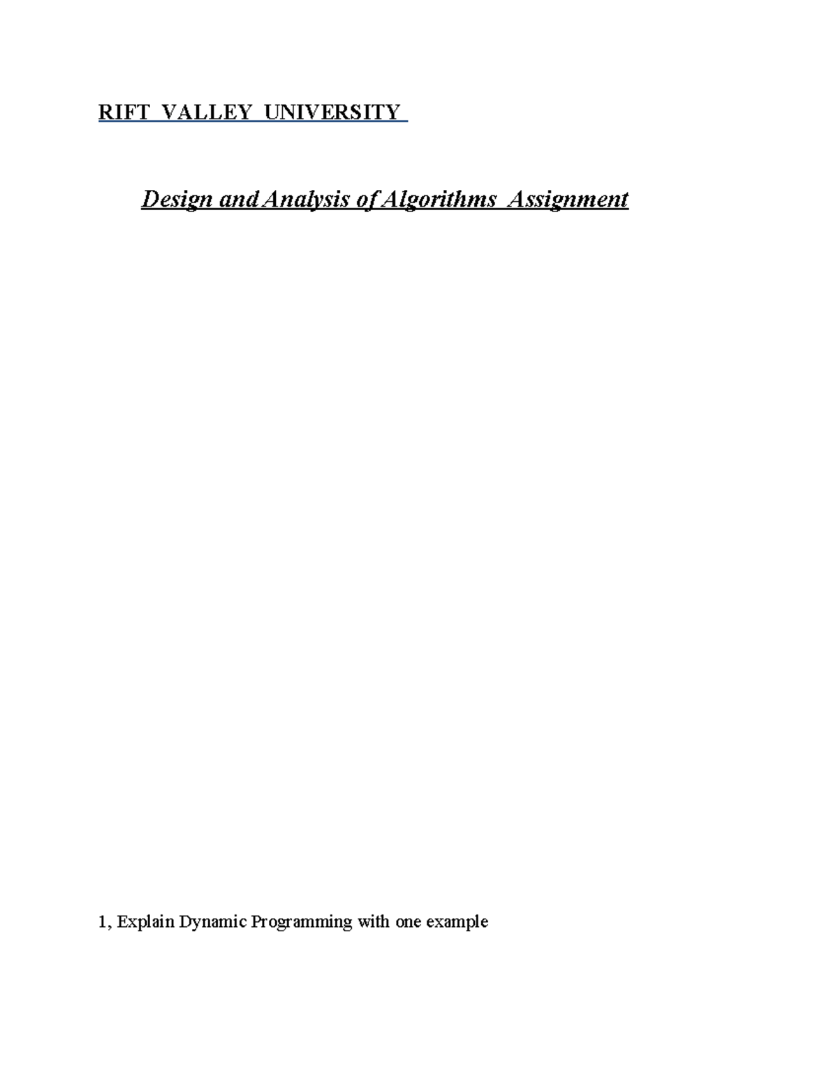 Design And Analysis Of Algorithms Assignment Copy Rift Valley University Design And Analysis