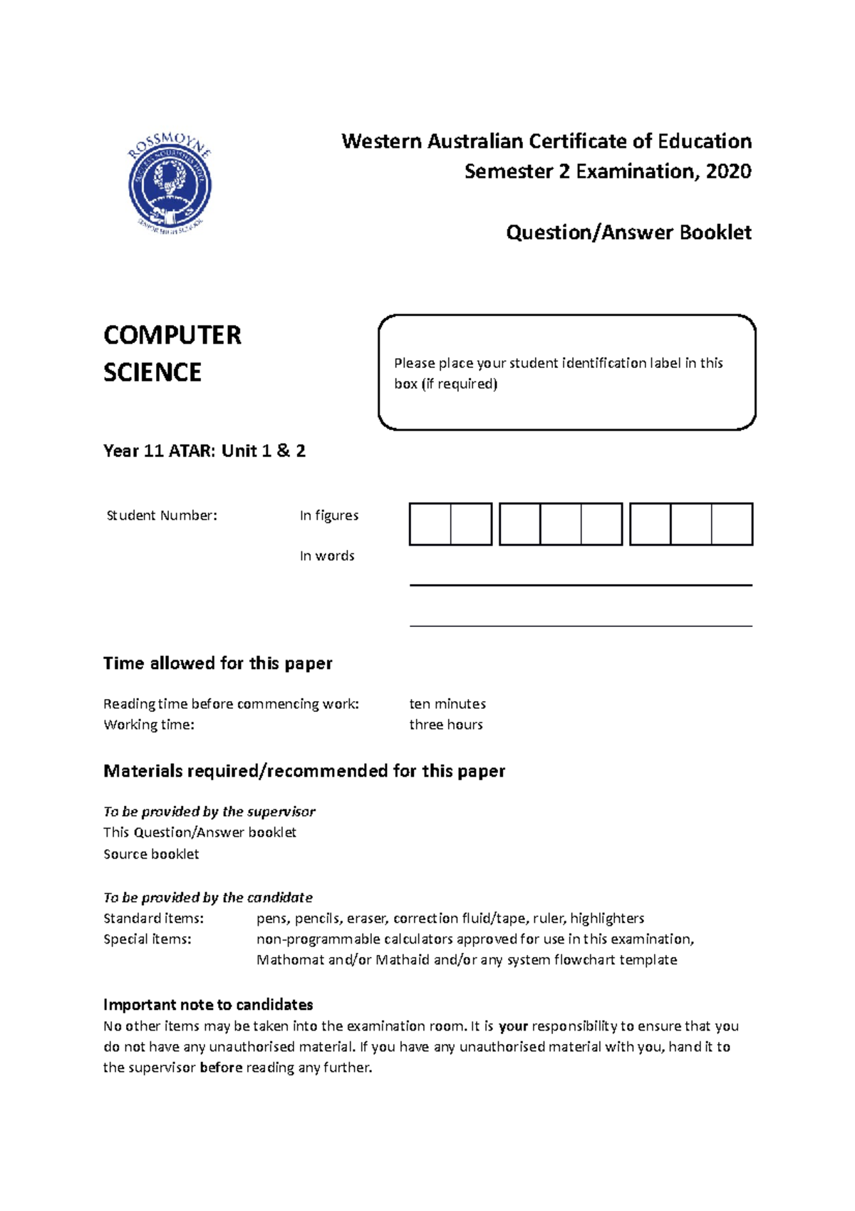 2020 RSHS - Sem 2 Exam - Final v1 - Western Australian Certificate of ...