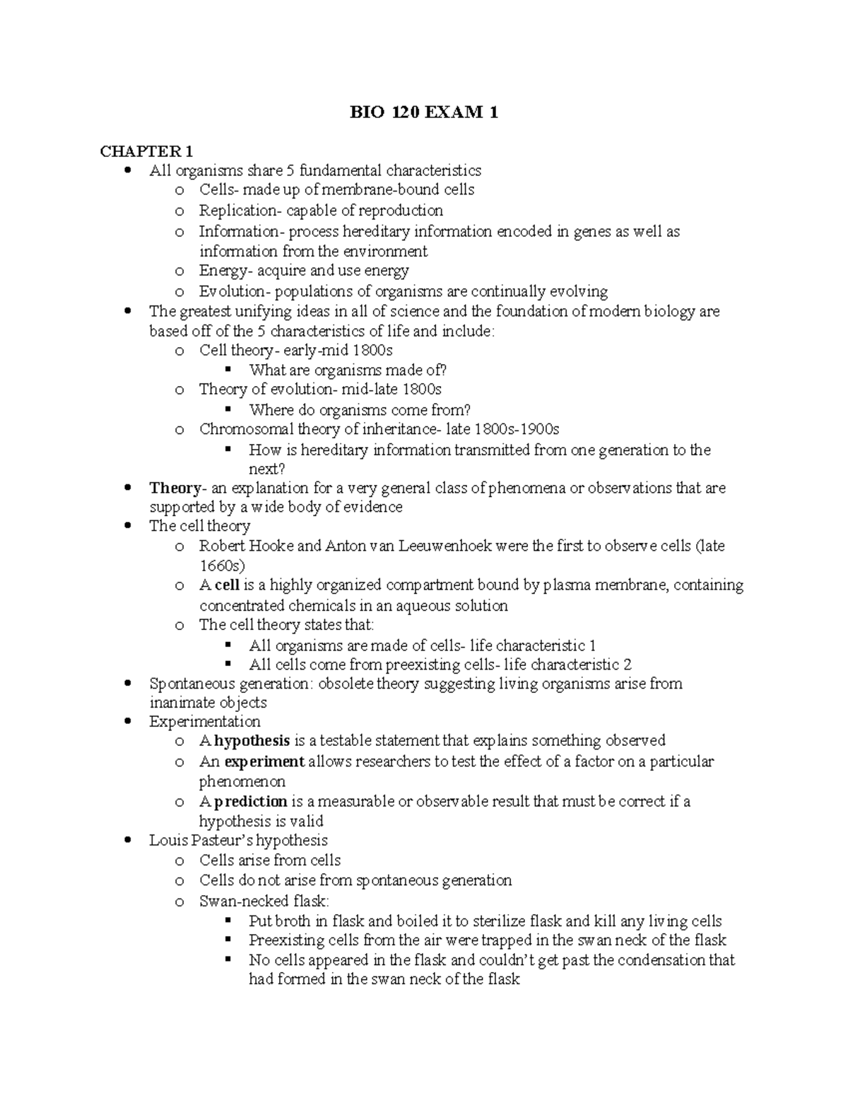 BIO 120 EXAM 1 - still relevant information even for this year - BIO ...