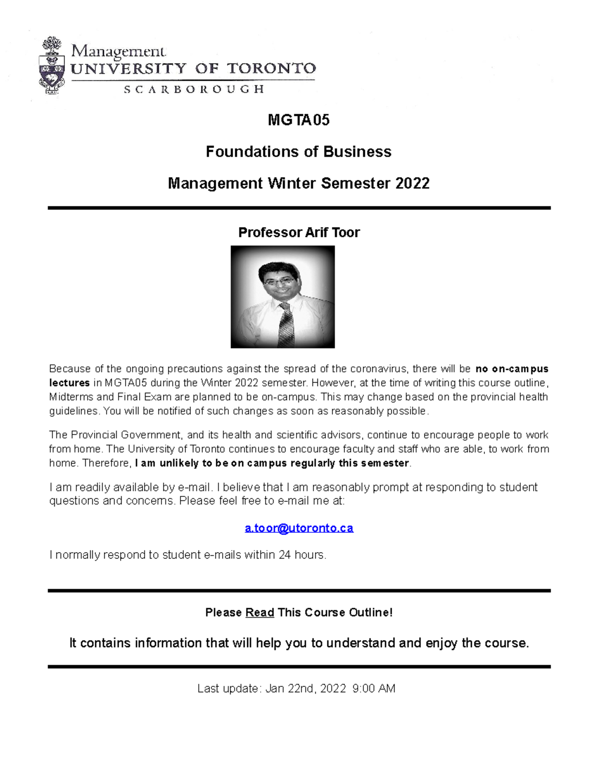 MGTA05 - Outline Winter 2022 - Version Jan 2022 Arif Toor - MGTA05 - U ...