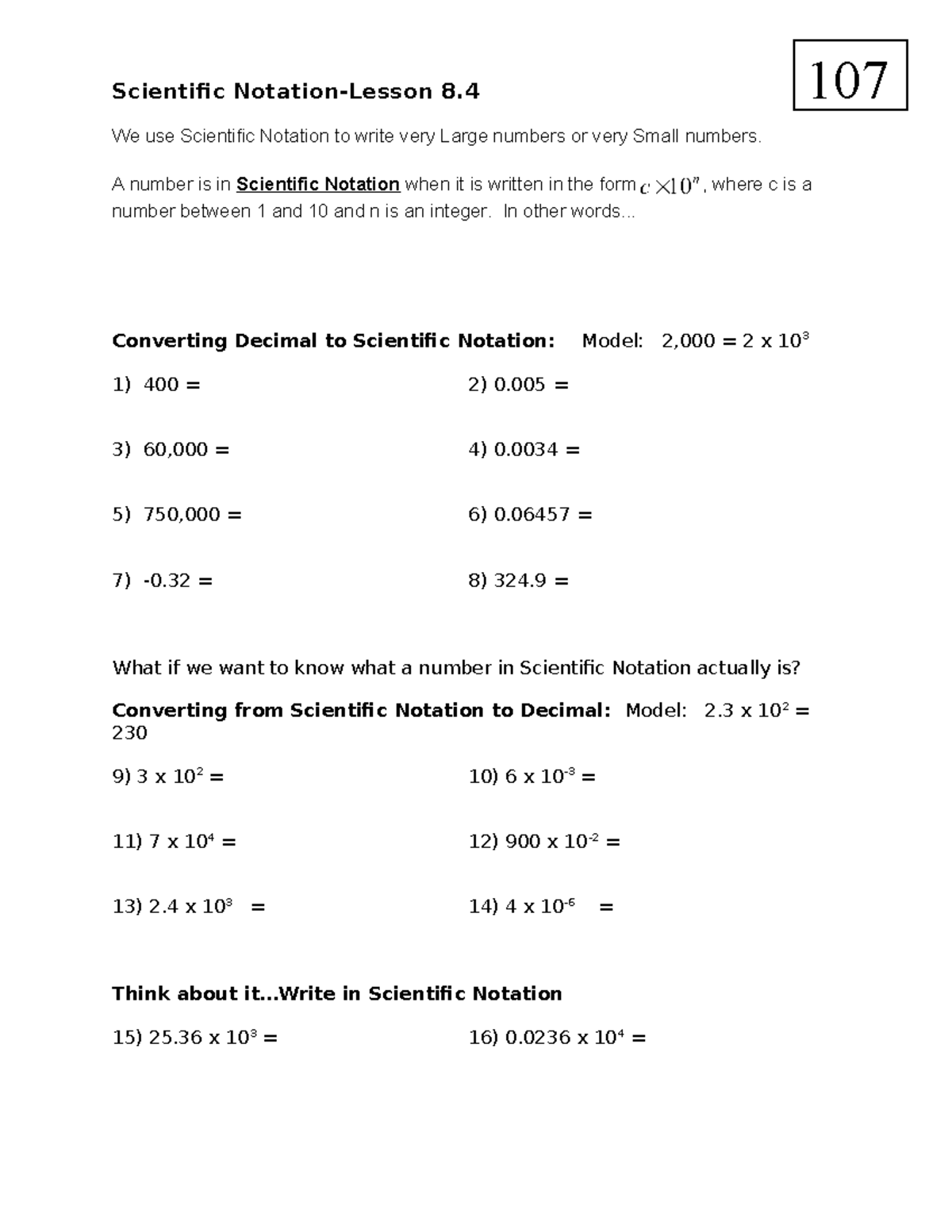 Day 45 scientific notation - Scientific Notation-Lesson 8. We use Scientific Notation to write ...
