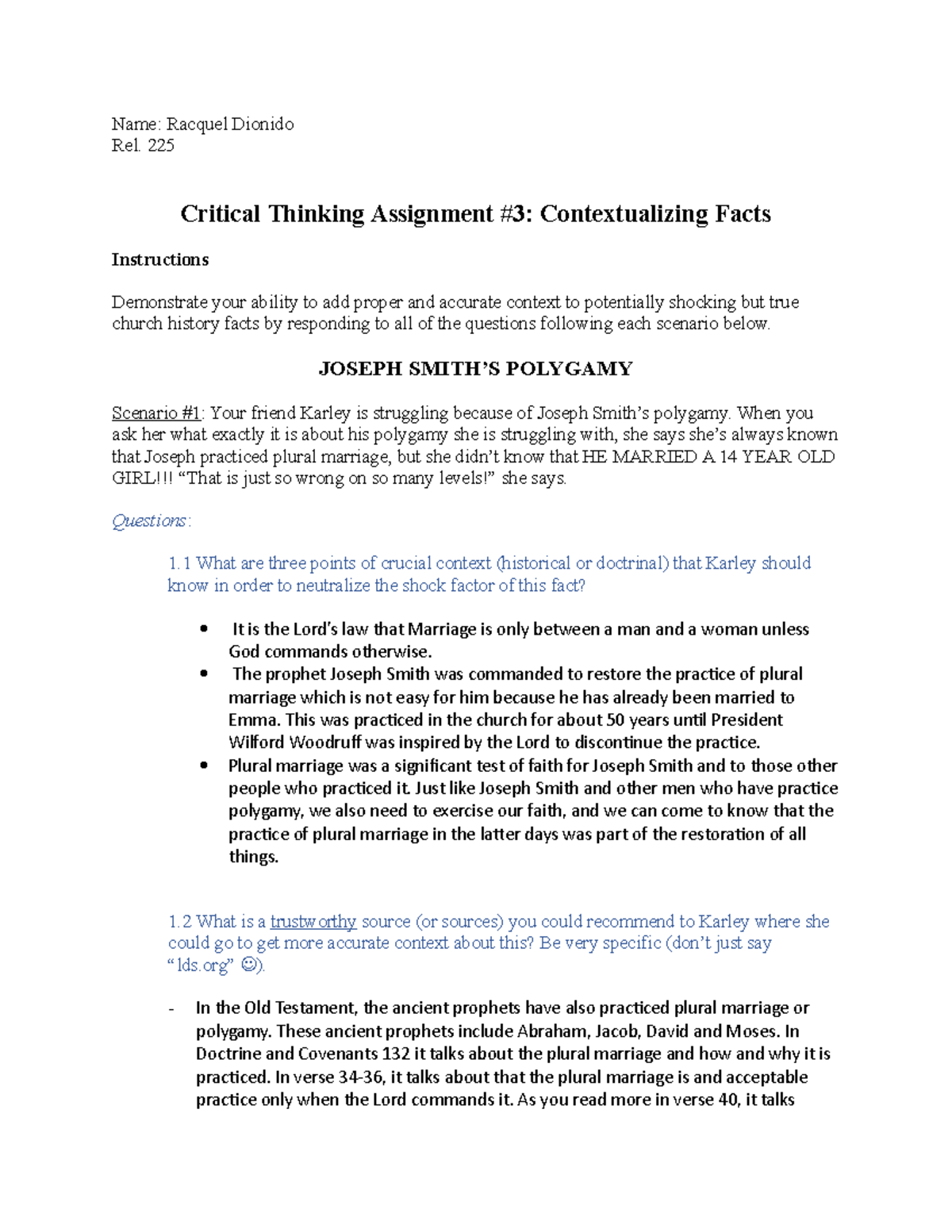 #3 Critical Thinking Assignment - Name: Racquel Dionido Rel. 225 ...