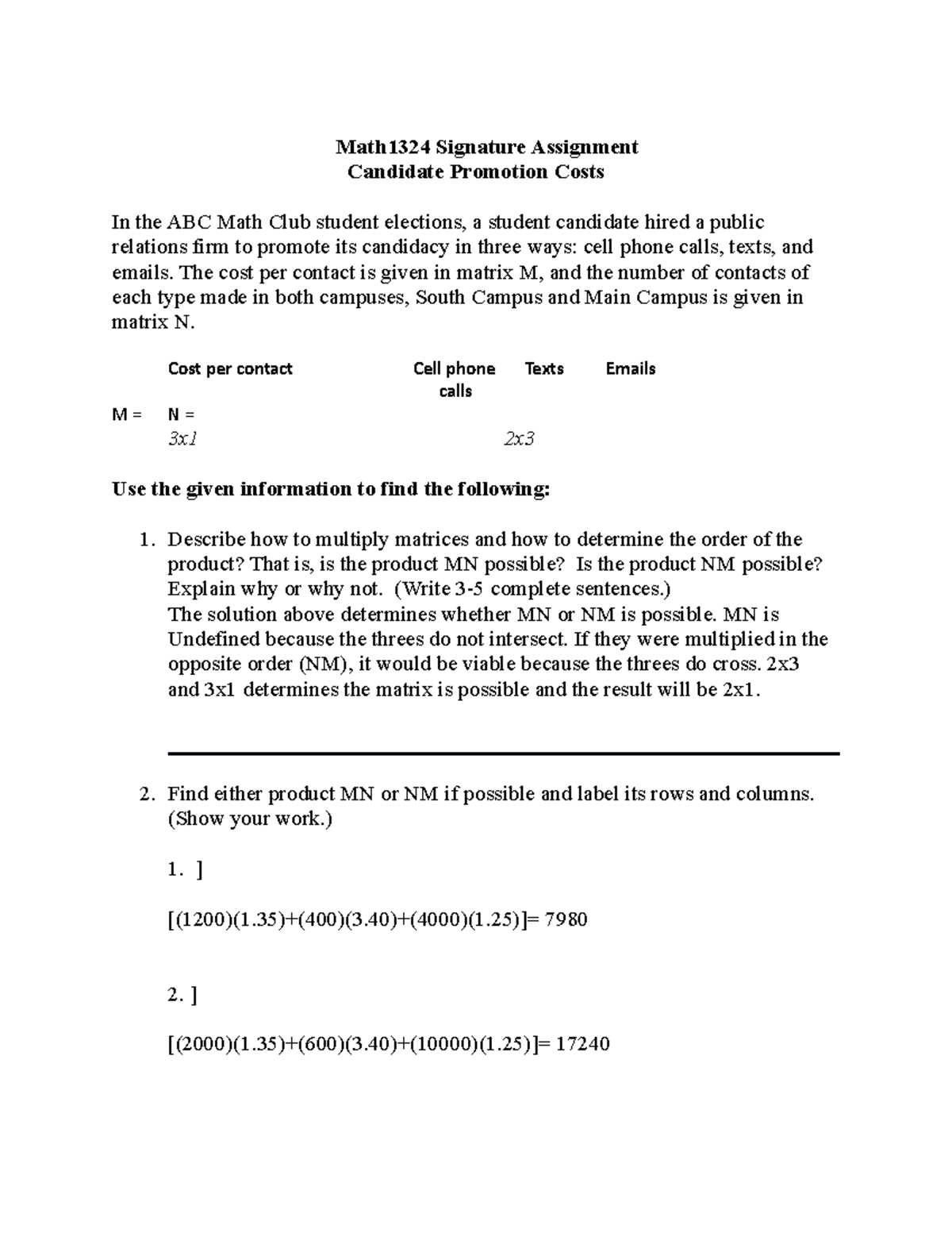 Fall 2021 - Math 1324 - Signature Assignment-2 - Math1324 Signature Assignment Candidate ...