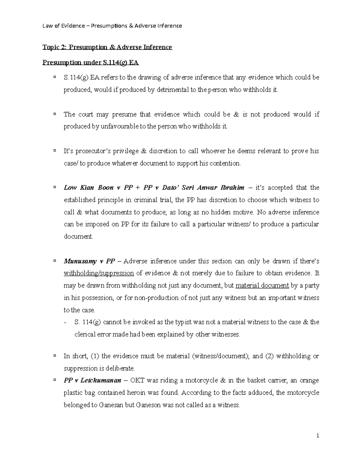 Adverse Inference - Topic 2: Presumption & Adverse Inference ...