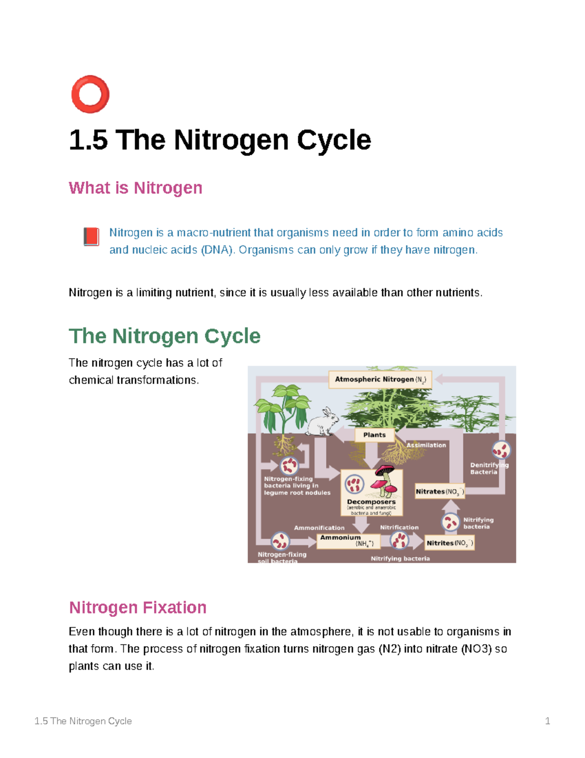 The nitrogen cycle - 1 The Nitrogen Cycle 1 ⭕ 1 The Nitrogen Cycle What ...
