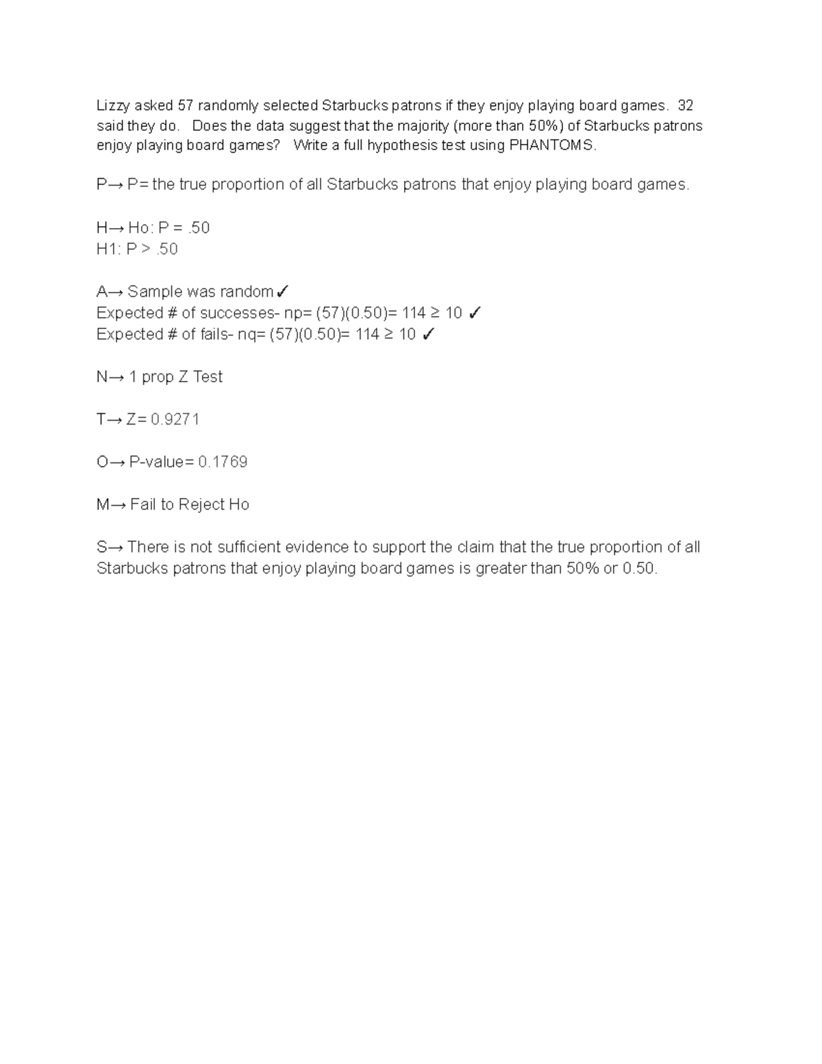 Stats- Phantoms Quiz - Introductory Statistics Math-140 - Lizzy asked ...
