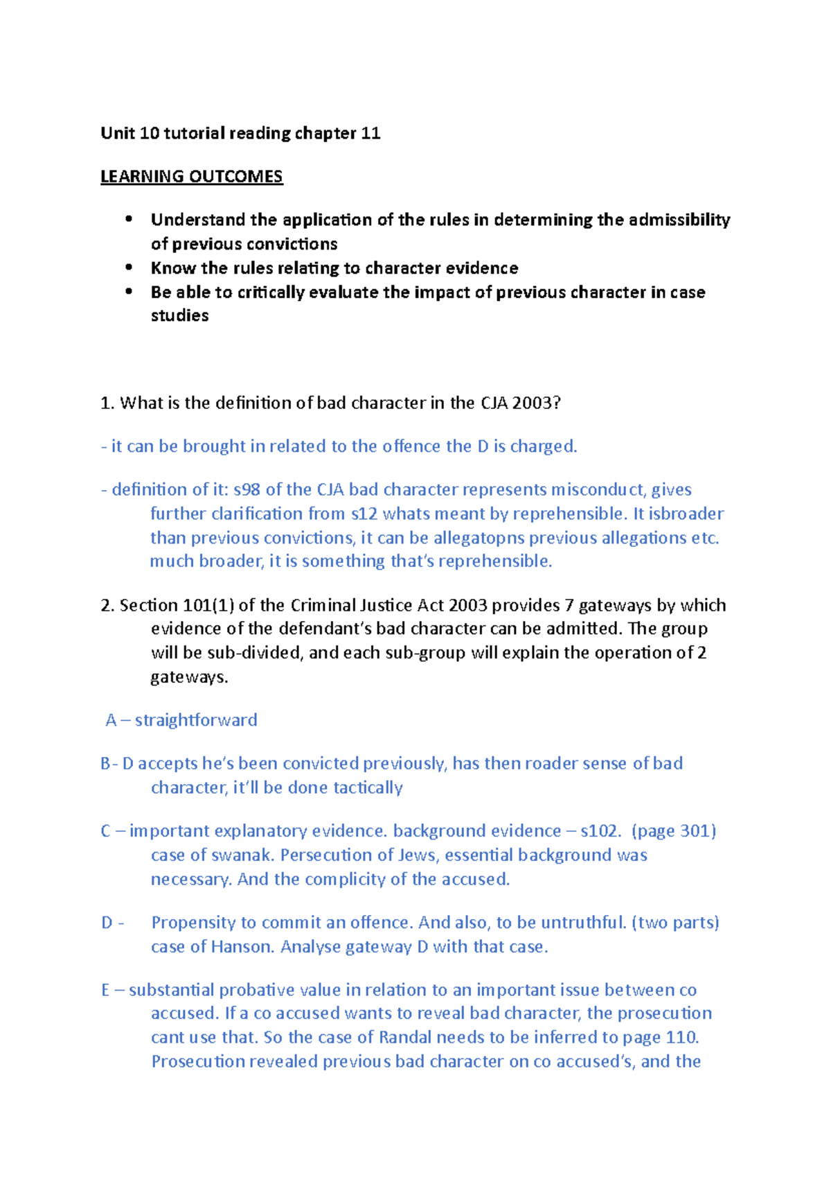 Unit 10 tutorial - Unit 10 tutorial reading chapter 11 LEARNING ...