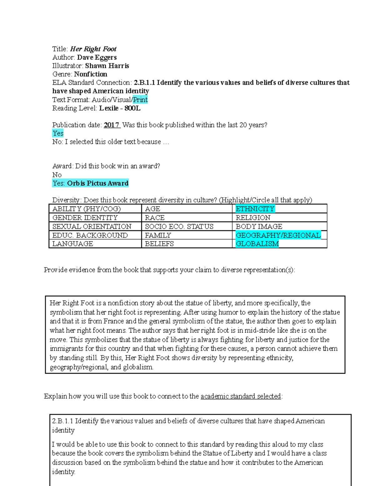 Portfolio 3 - Her Right foot - Title: Her Right Foot Author: Dave ...