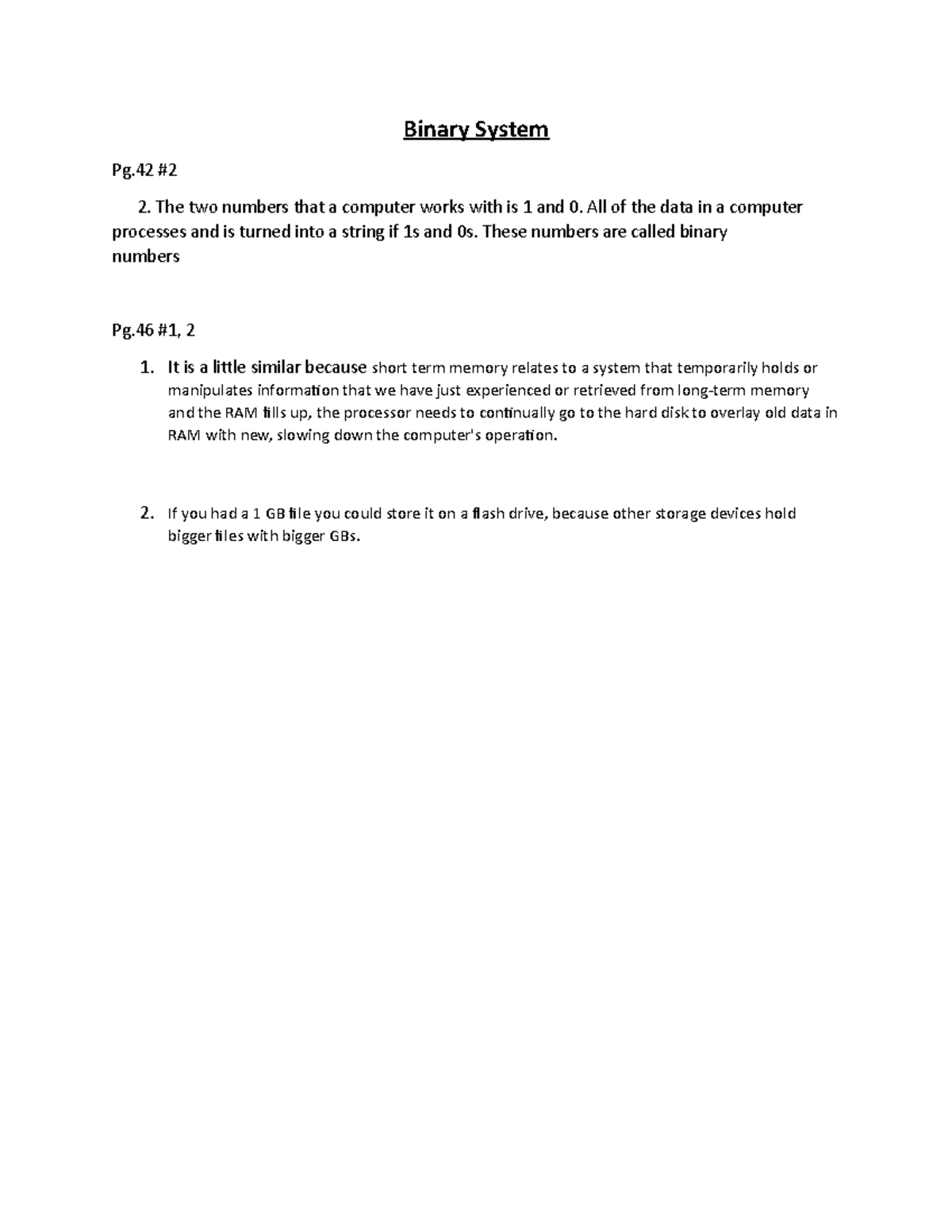 Binary System - Binary System Pg # 2. The two numbers that a computer ...