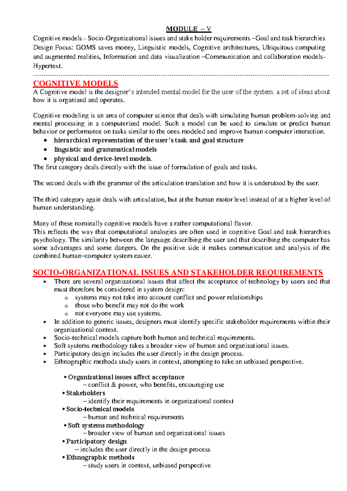 HCI- Module-5 - try to share my notes for those who need them without ...