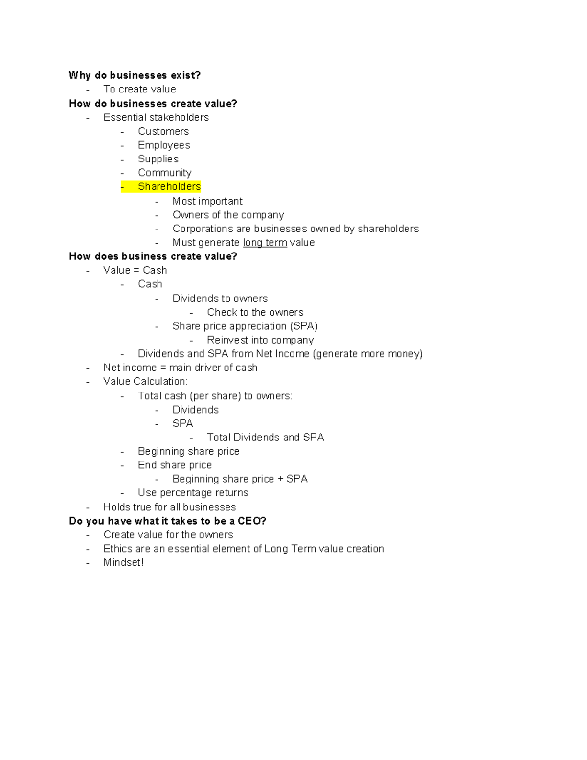 Module 1-Value Creation - Why do businesses exist? - To create value ...
