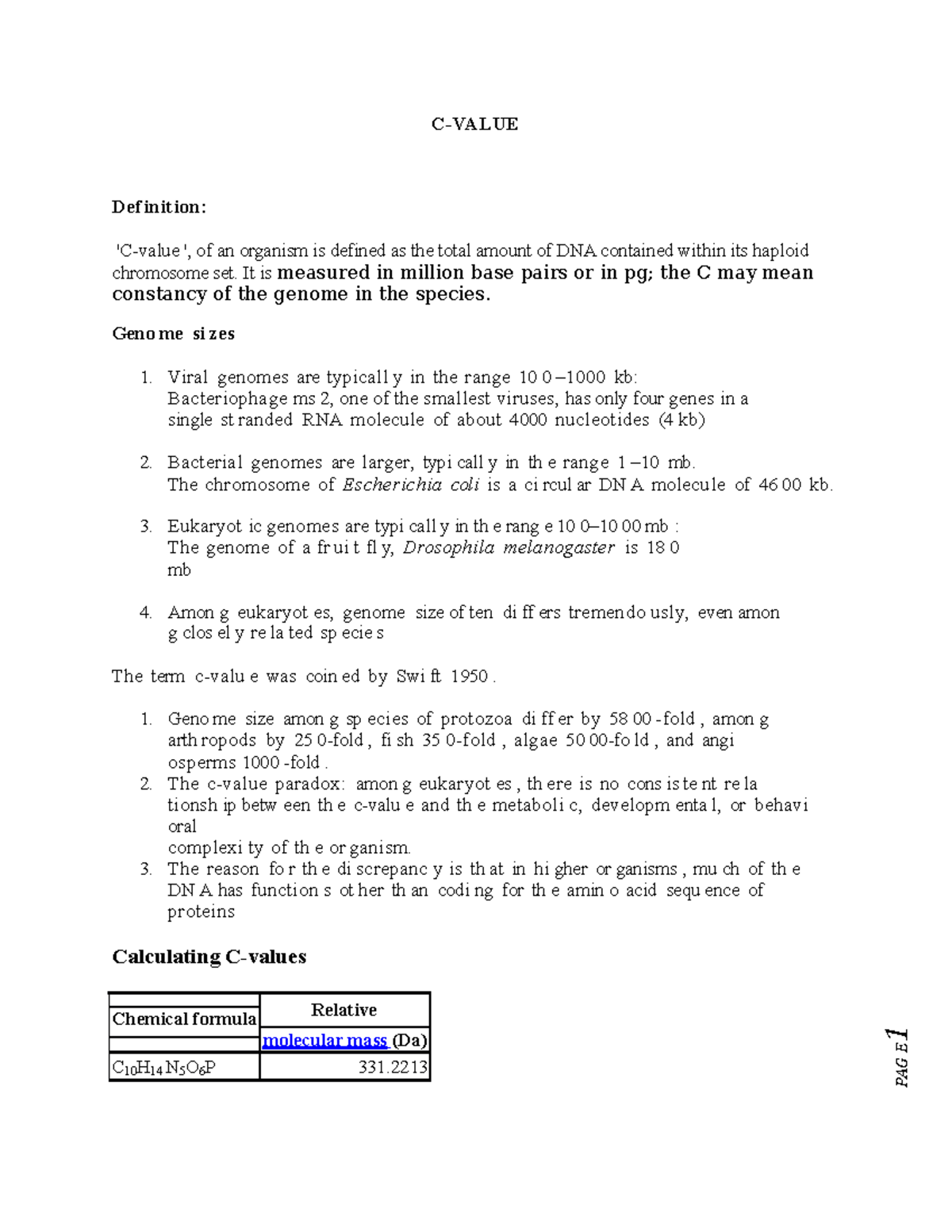 C Value Lecture Notes 1 3 C VALUE Definition C value Of An