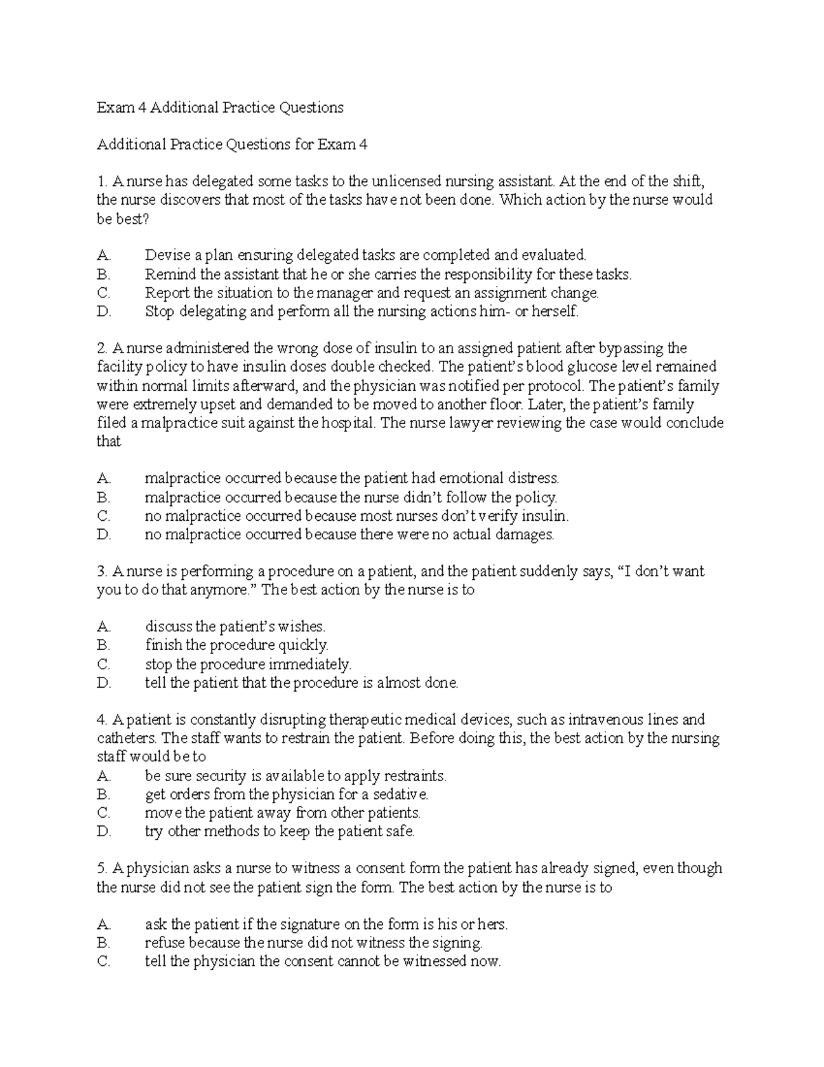 Exam 4 Practice Questions - Exam 4 Additional Practice Questions Additional Practice Questions ...