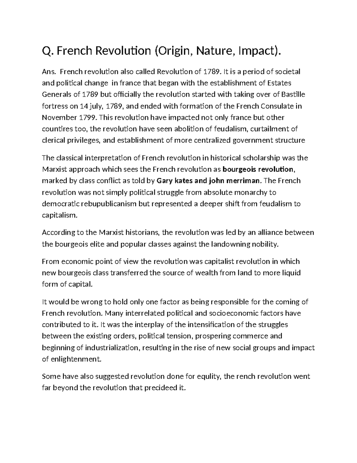 French revolution - Summary Ba Honours History - Q. French Revolution ...