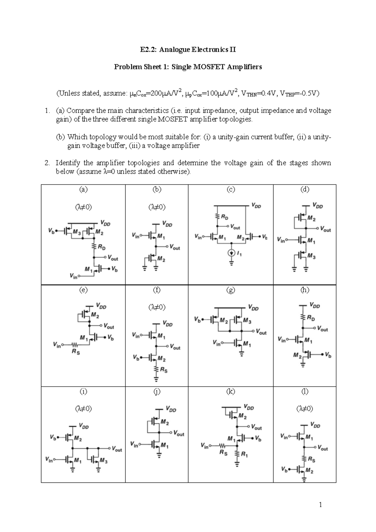 Analogue 2 P1 - Tutorial Work from 2nd year EE Module - 1 E2: Analogue ...