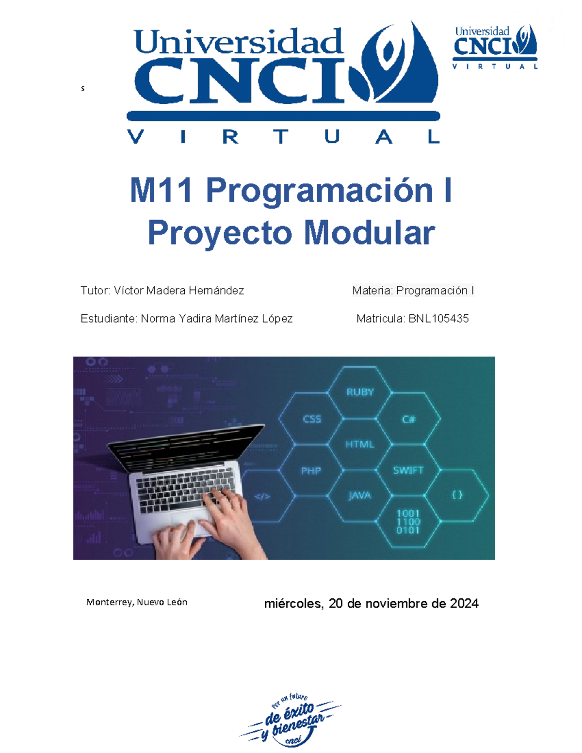 Programacion+-+Proyecto+Modular - s M11 Programación I Proyecto Modular Tutor: Víctor Madera ...