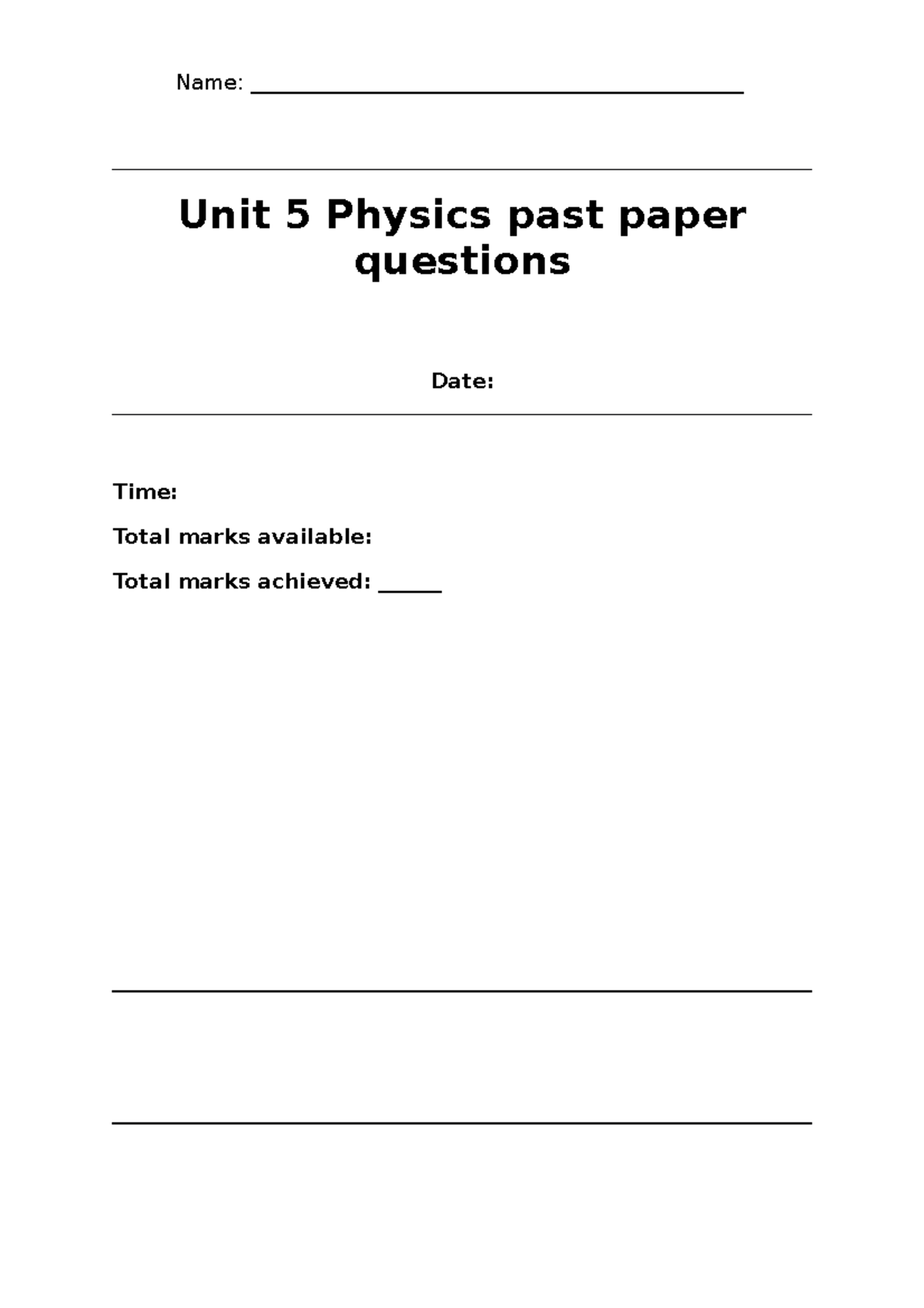 Unit 5 Physics questions - Name ...