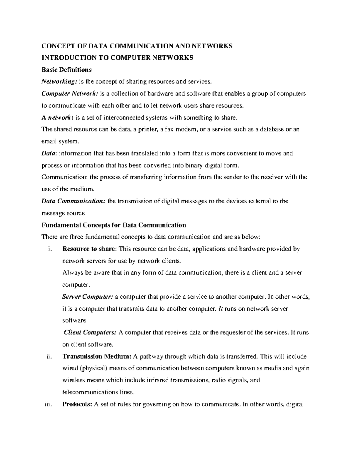 DATA Communication Concepts AND Networking - CONCEPT OF DATA COMMUNICATION AND NETWORKS ...