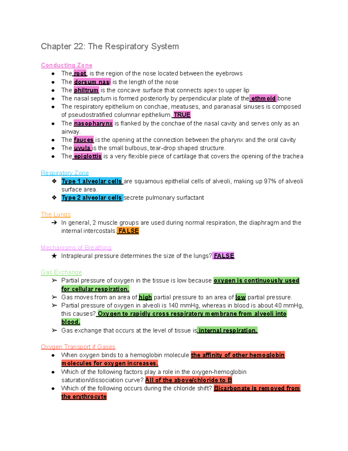 Anatomy and physiology Exam 3 outline - Chapter 22: The Respiratory ...