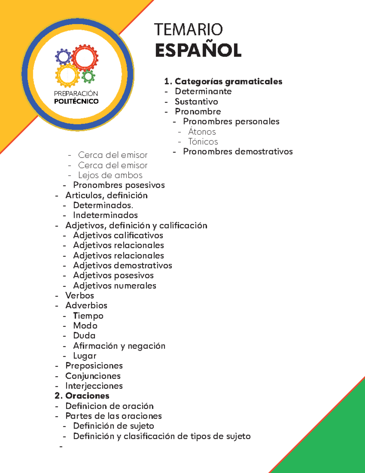 Tema Esp - gfdgfdgdf - ESPAÑOL TEMARIO Categorías gramaticales ...