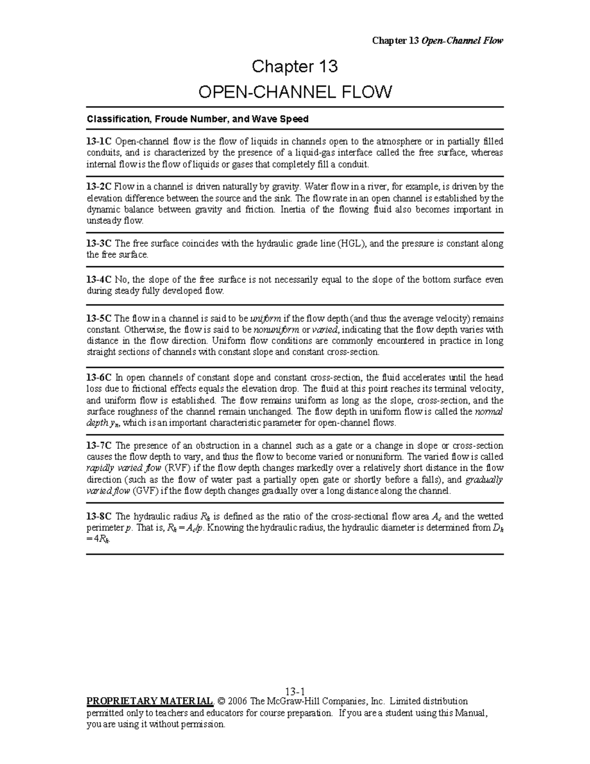 FM Sol Chap13-001 - fluid mechanics solutions - Chapter 13 OPEN-CHANNEL ...
