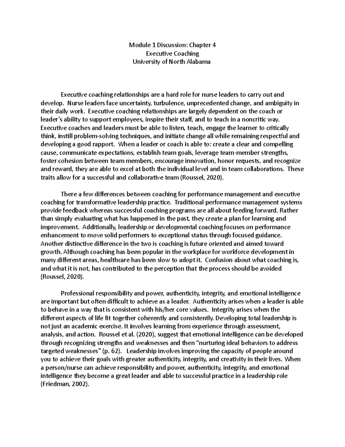 Module 1 Discussion - Module 1 Discussion: Chapter 4 Executive Coaching ...