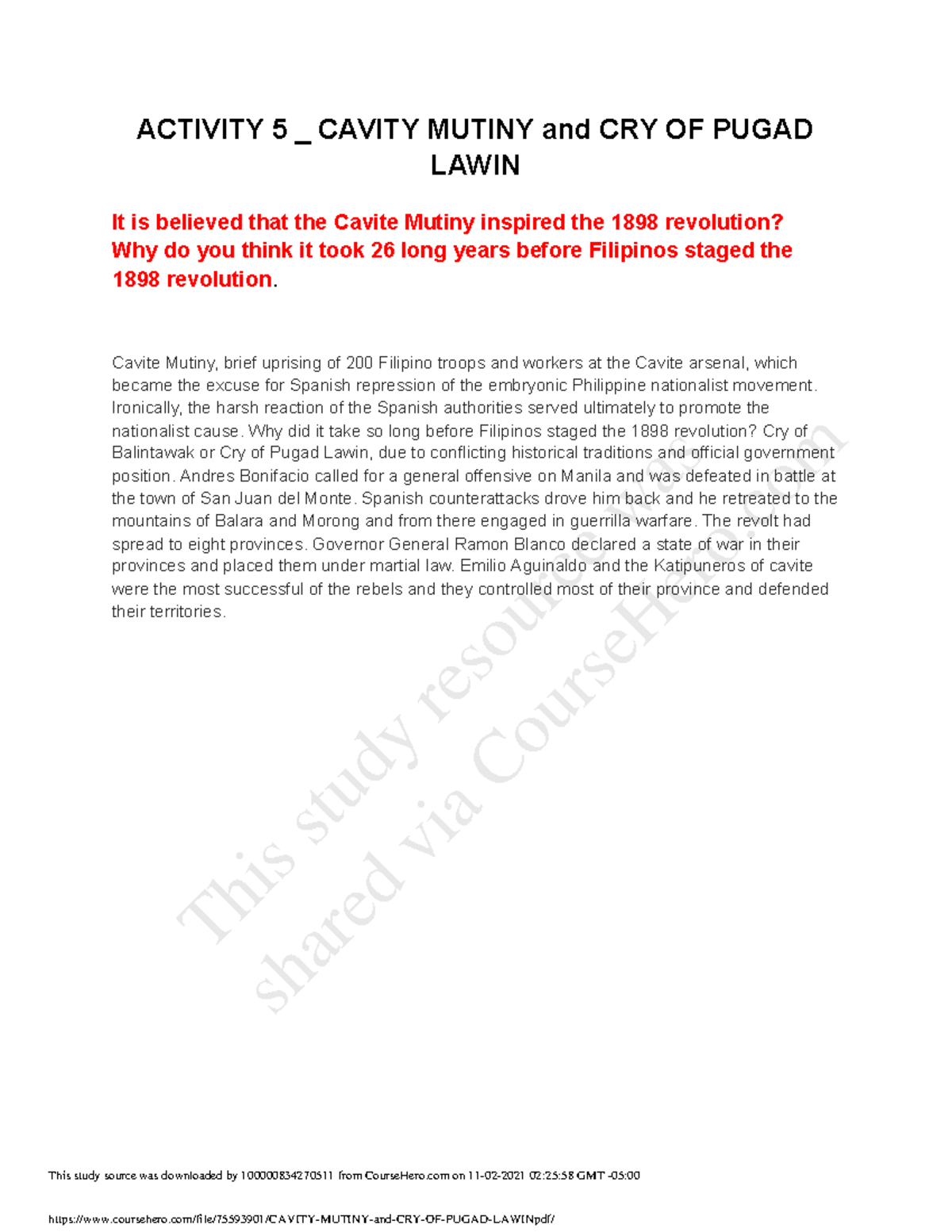 Cavity Mutiny and CRY OF Pugad Lawin - BSBA fm - Studocu