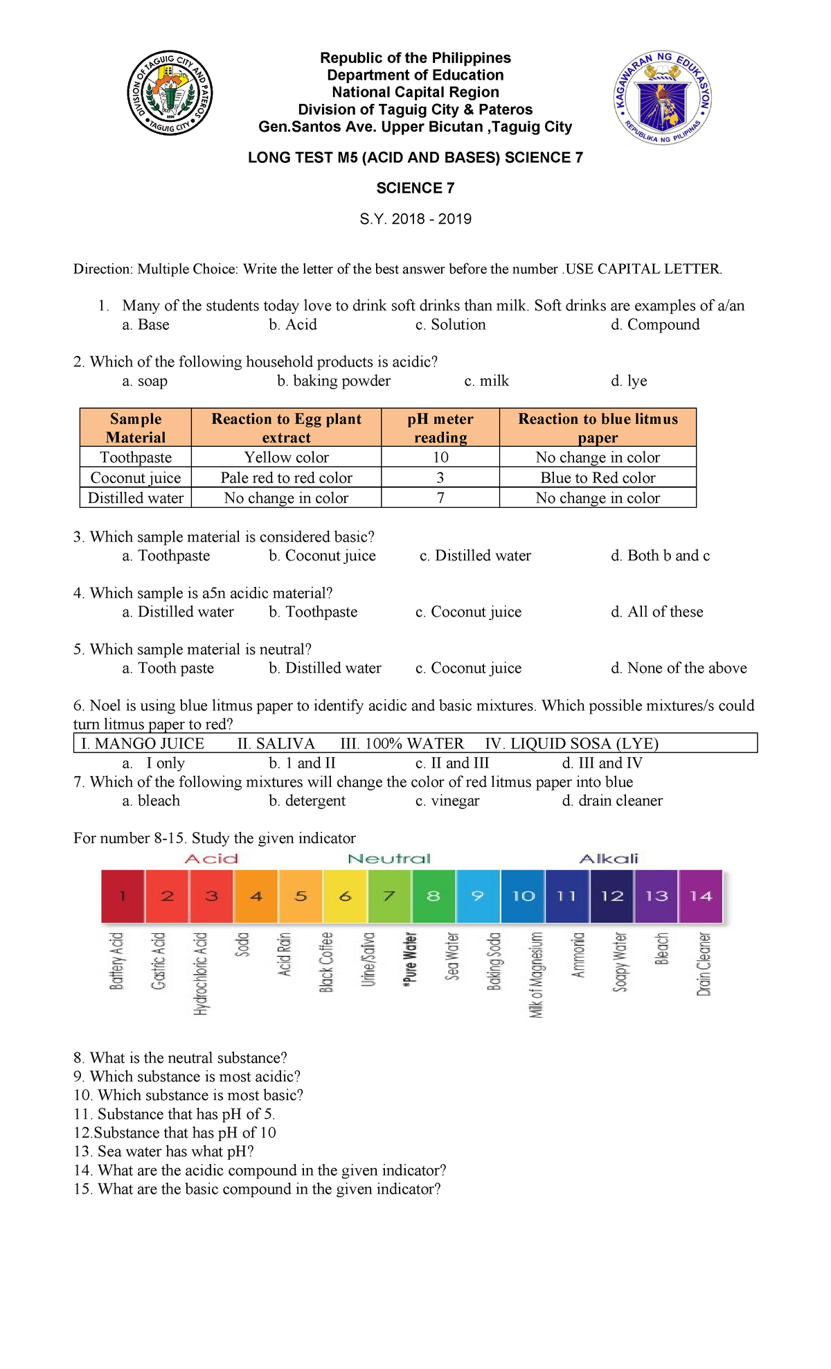 First Periodic TEST Grade 7 SY 2018 19 - Republic of the Philippines ...