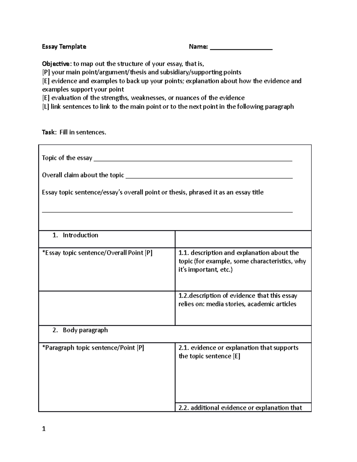 Essay template - Topic of the essay