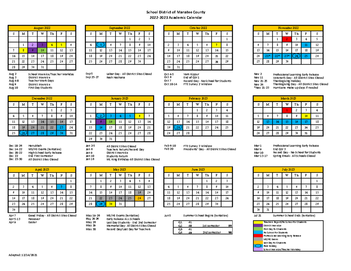 2022-2023 Academic Calendar - School District of Manatee County 2022 ...