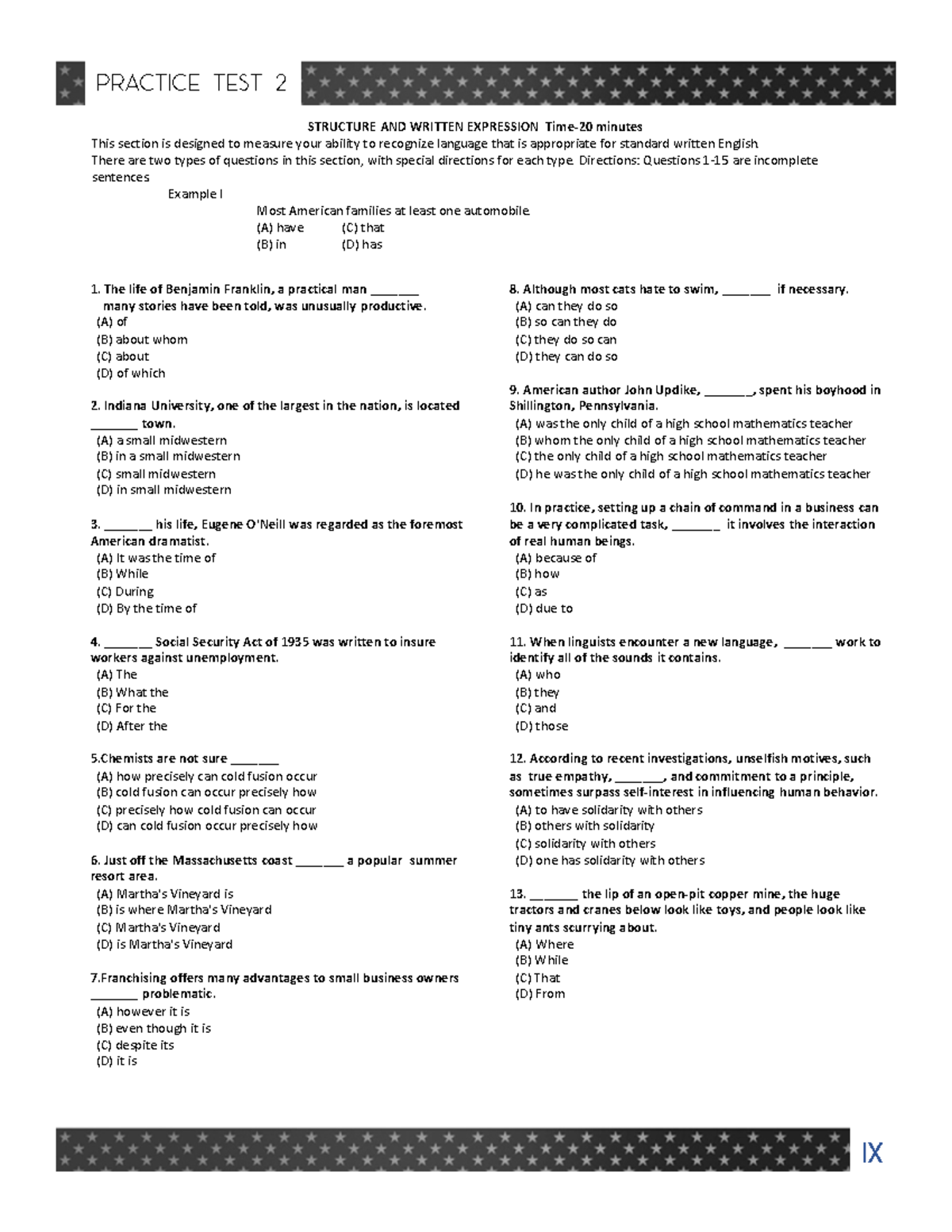 Examen test 2 - IX The life of Benjamin Franklin, a practical man ...