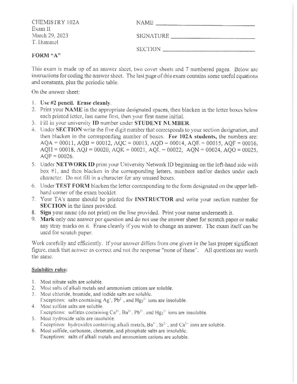 CHEM 102 Practice Exam 2 - CHEM 102 - Studocu