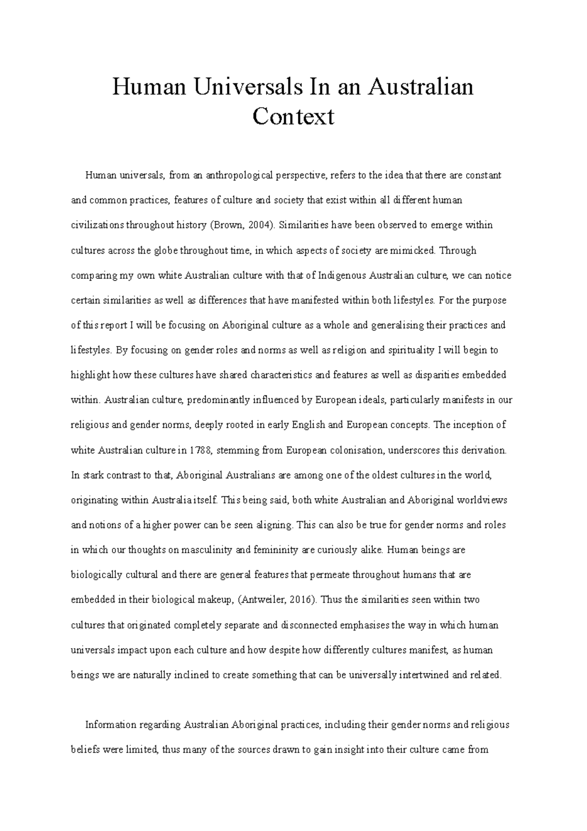 Human Universals In an Australian Context - Human Universals In an ...