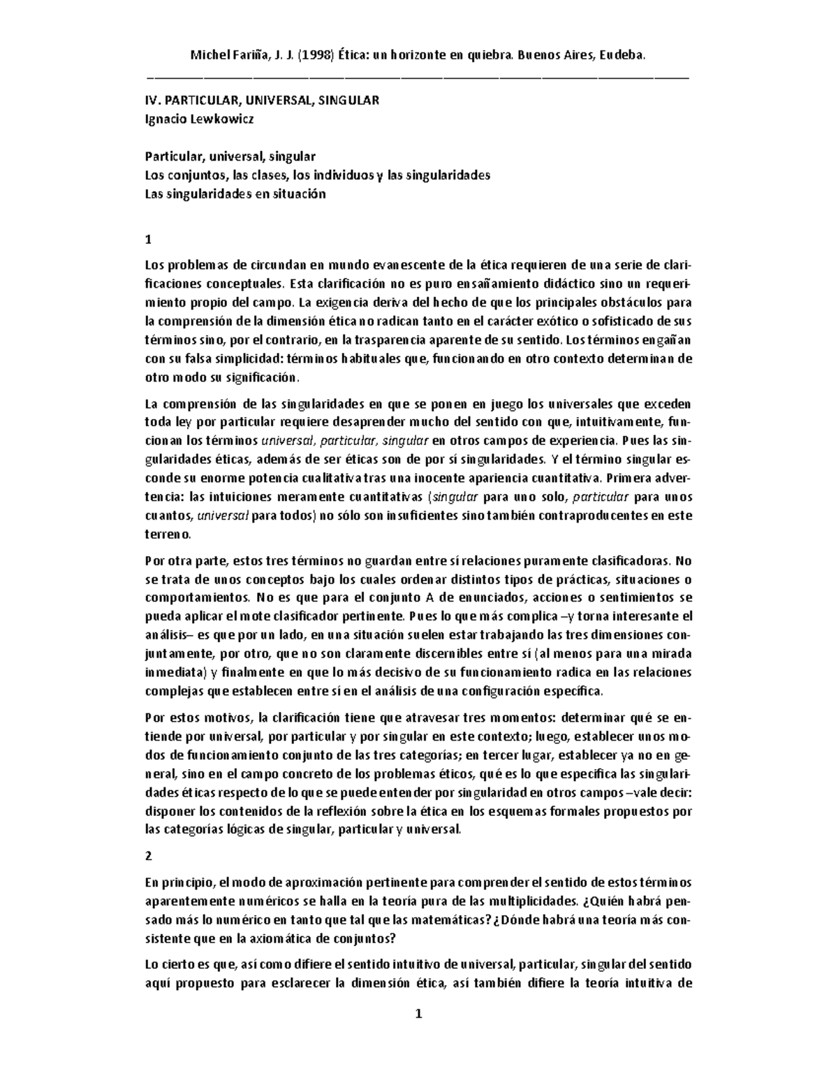 Particular, universal, singular. Un horizonte en quiebra Cap IV Ignacio ...