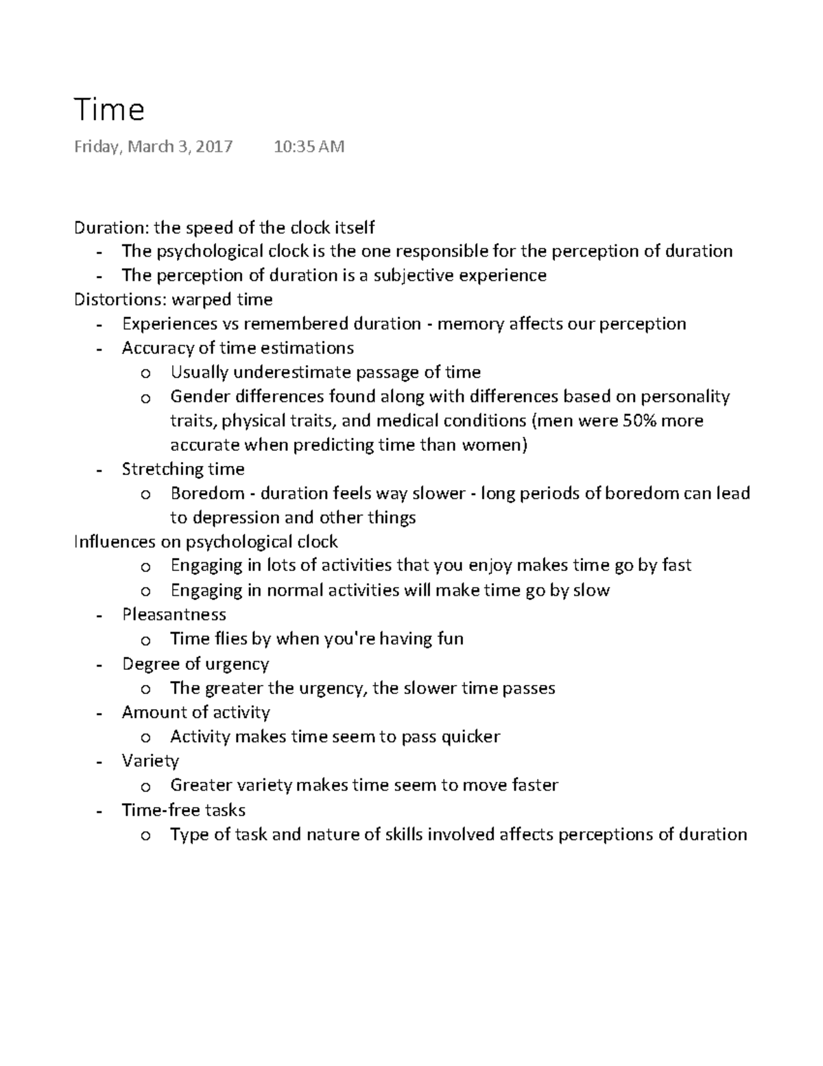 Time - Lecture notes 20 - Time Friday, March 3, 2017 10:35 AM Duration ...