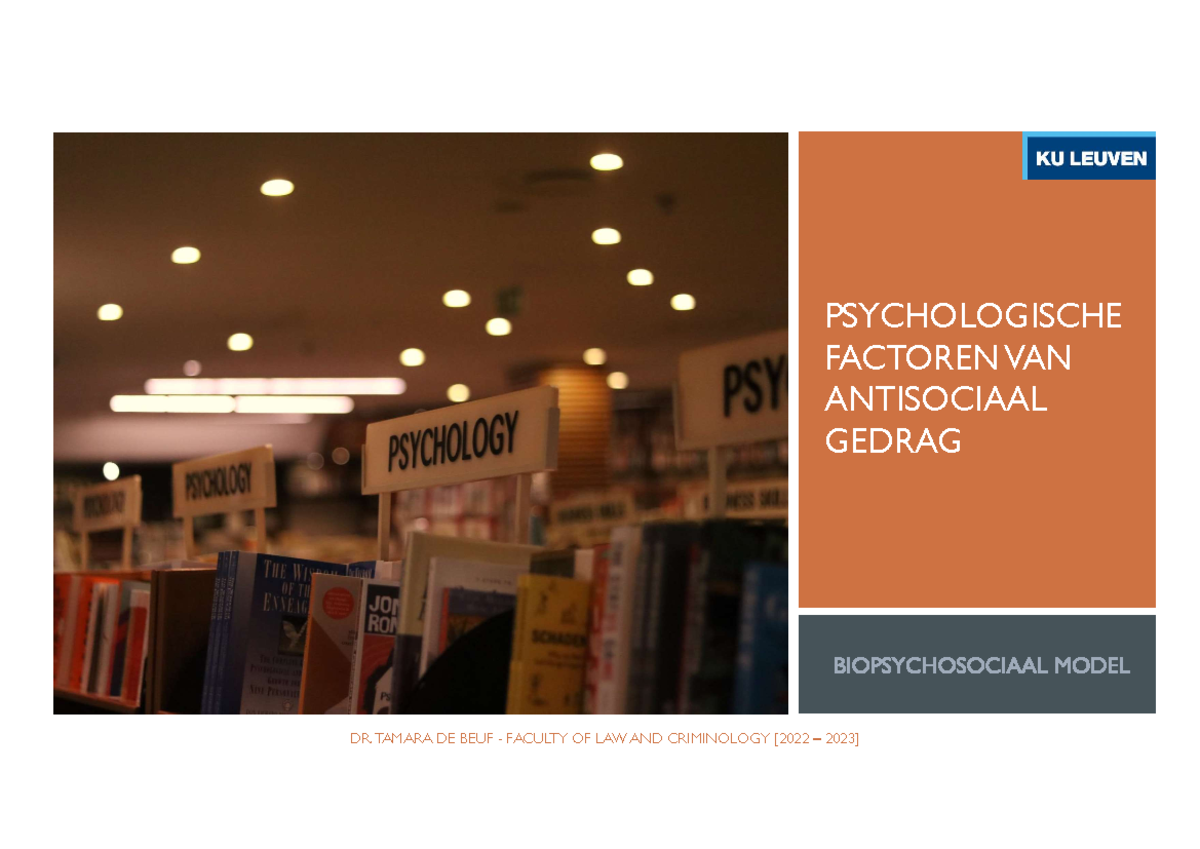 Hoorcollege 3 Psychologische Factoren Deel I (De Beuf) - PSYCHOLOGISCHE ...