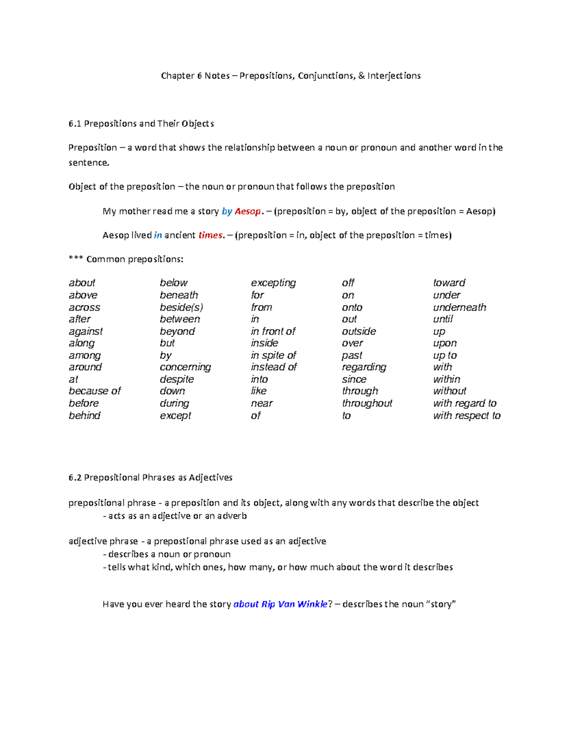 Language Artschapter 6notes 1 - Chapter 6 Notes – Prepositions ...