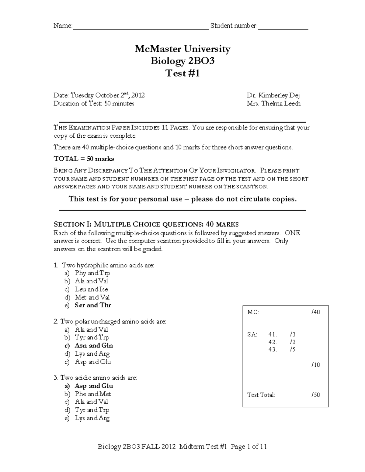 Test 2016, questions and answers - McMaster University Biology 2BO Test ...