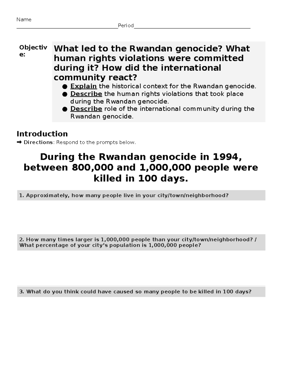 Rwandan genocide worksheet 2 - Name Period______ Objectiv e: What led ...