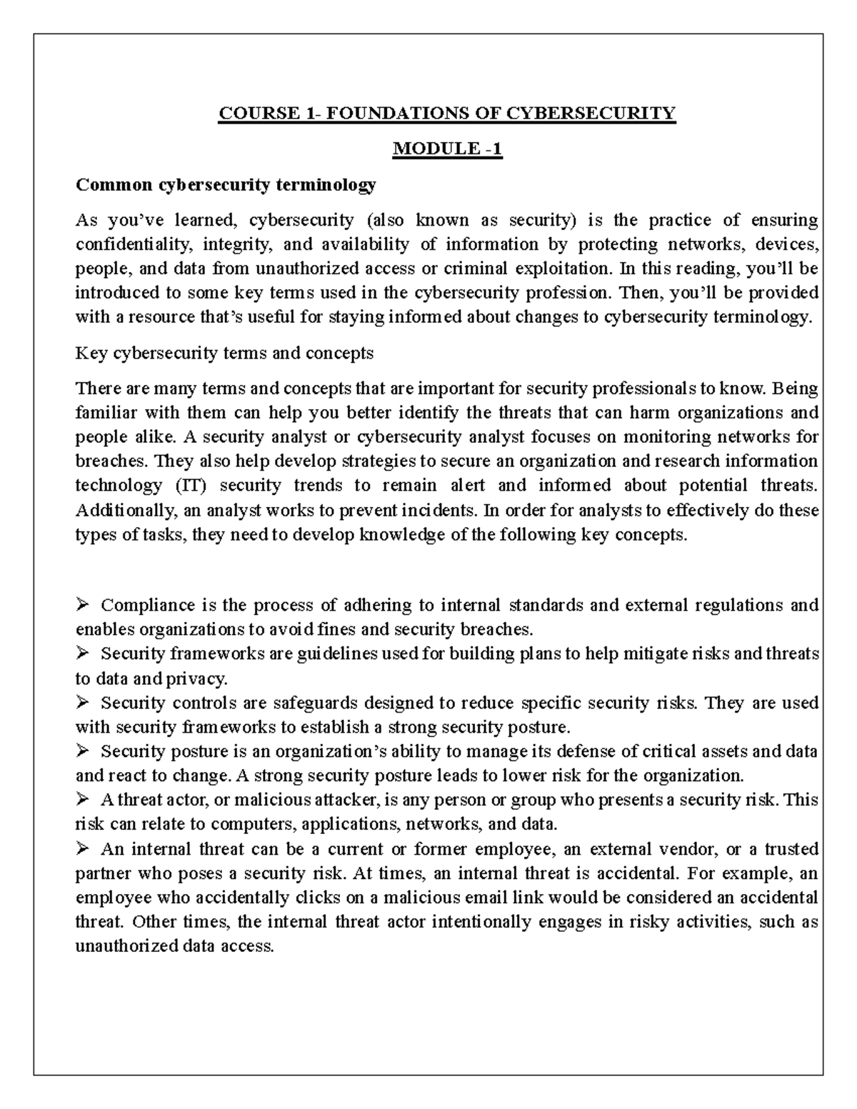 Foundations of Cybersecurity - COURSE 1- FOUNDATIONS OF CYBERSECURITY ...