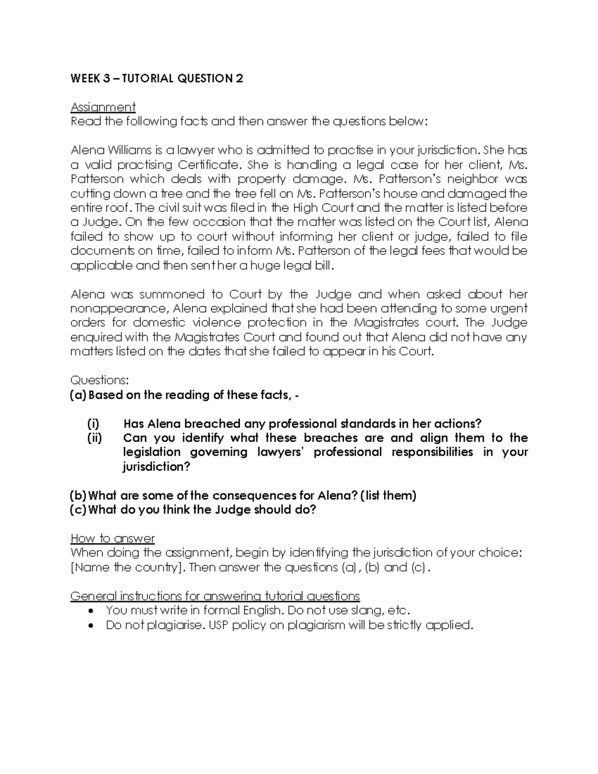 Tutorial 2 - Week 3 Questions - WEEK 3 – TUTORIAL QUESTION 2 Assignment ...